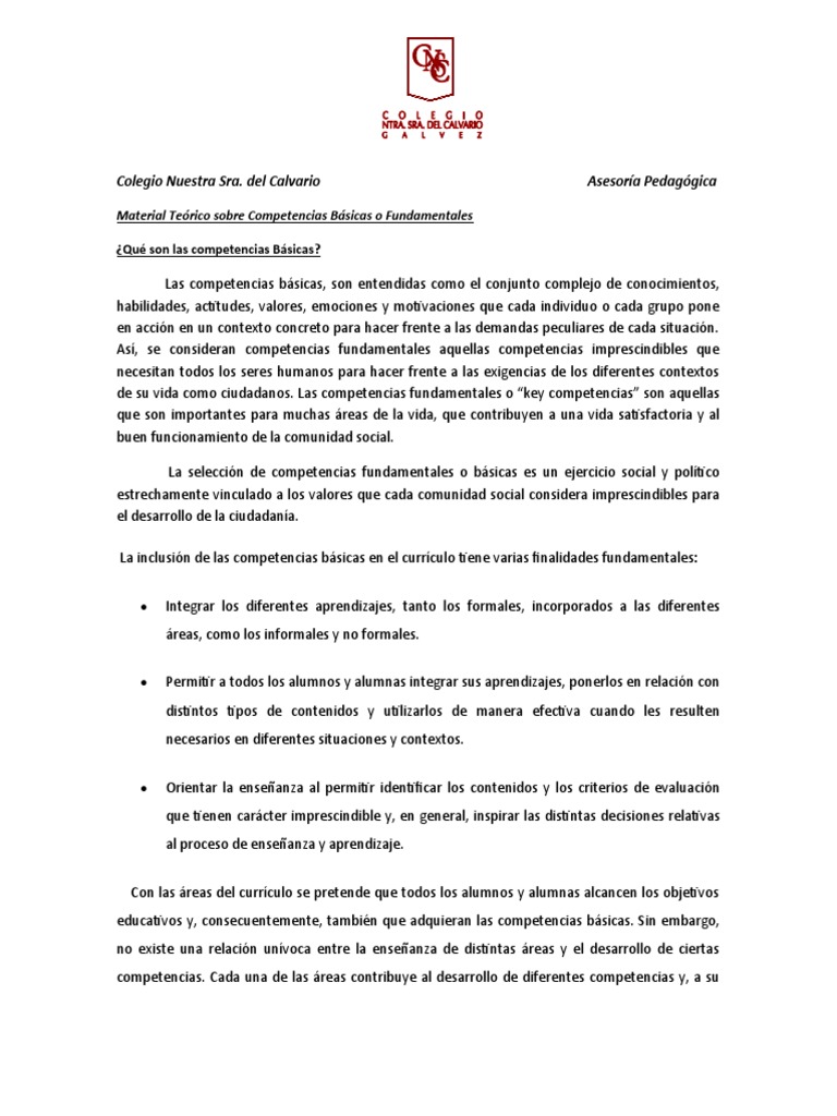 Competencias Básicas Resúmen - Planificación Primaria | PDF | Competencia (Recursos humanos ...