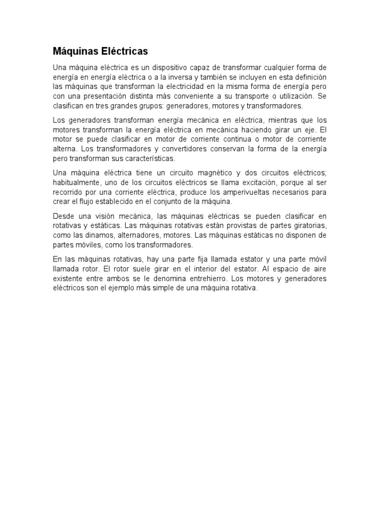 Resumen Máquinas Eléctricas | PDF | Transformador | Generador eléctrico