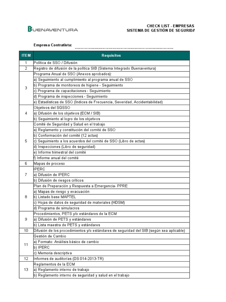 Check List Sgs Sga | PDF | Evaluación de impacto ambiental