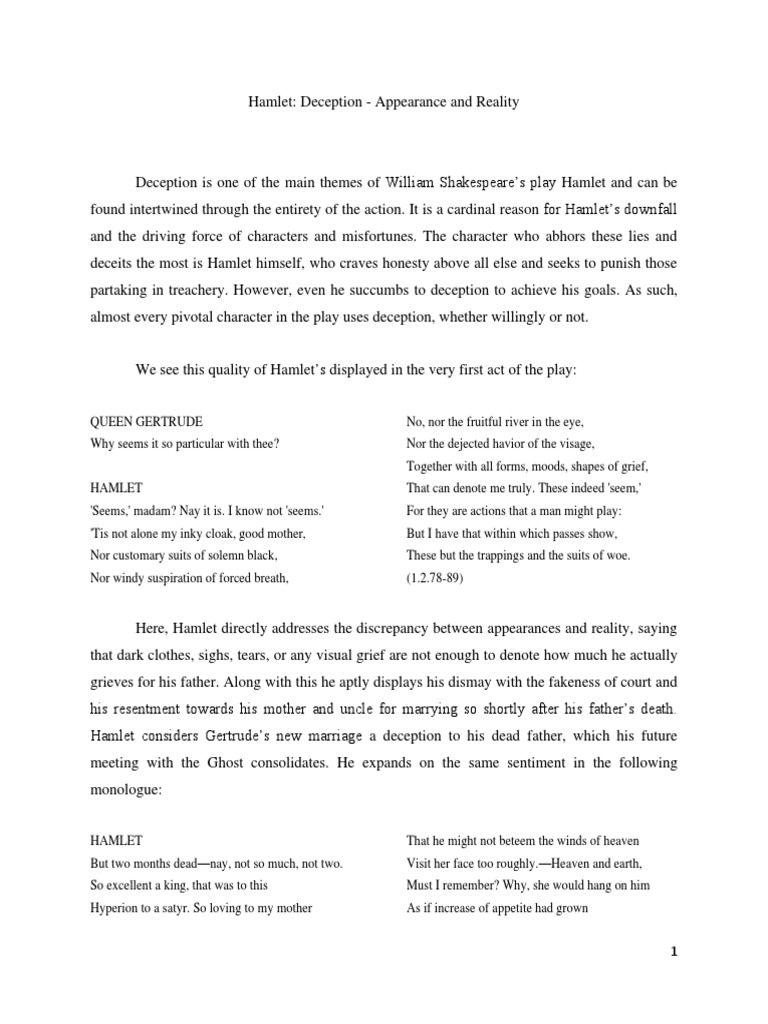 Deception and Reality in Hamlet | PDF | Hamlet | Shakespearean Tragedies