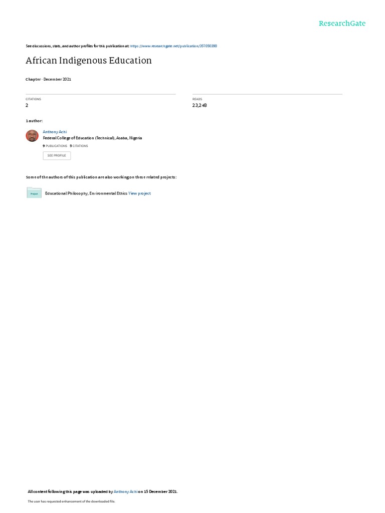 African Indigenous Education Explained | PDF | Learning | Traditions