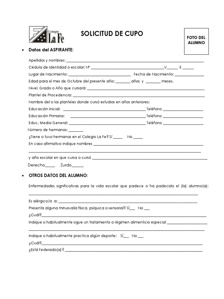 Solicitud de Cupo | PDF