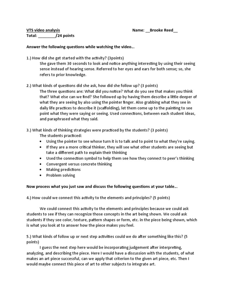 Vts Video Analysis Worksheet Doc 1 | PDF | Thought | Cognition