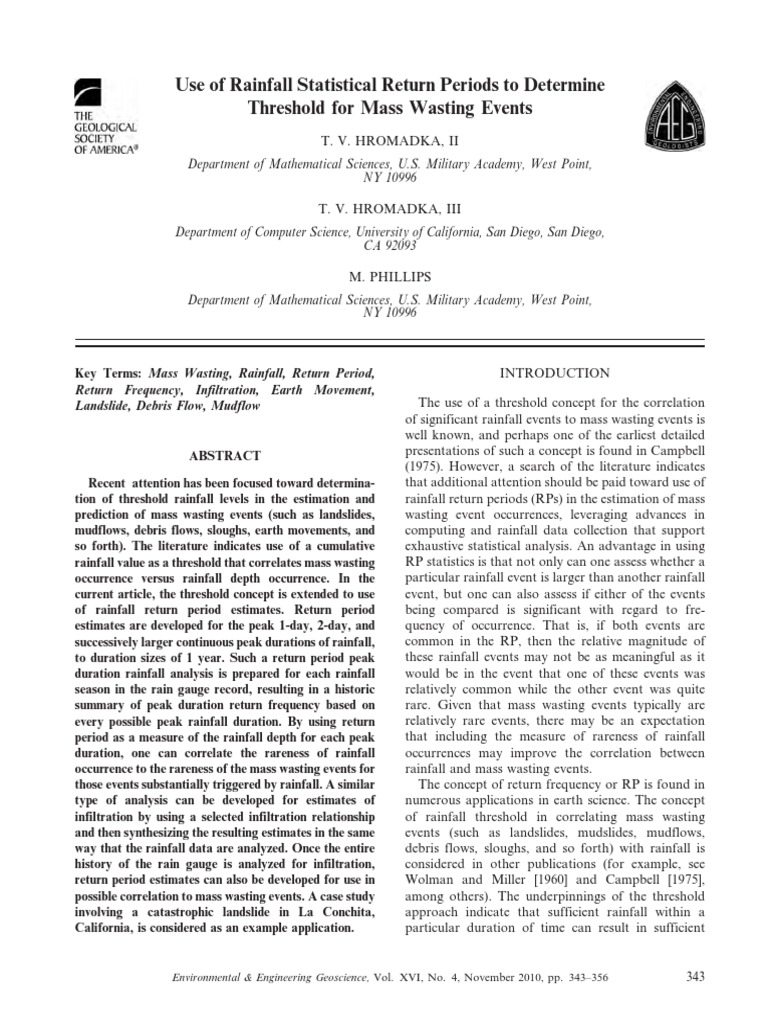 358 - Use of Rainfall Statistical Return Periods To Determine Threshold For MAss Wasting Events ...