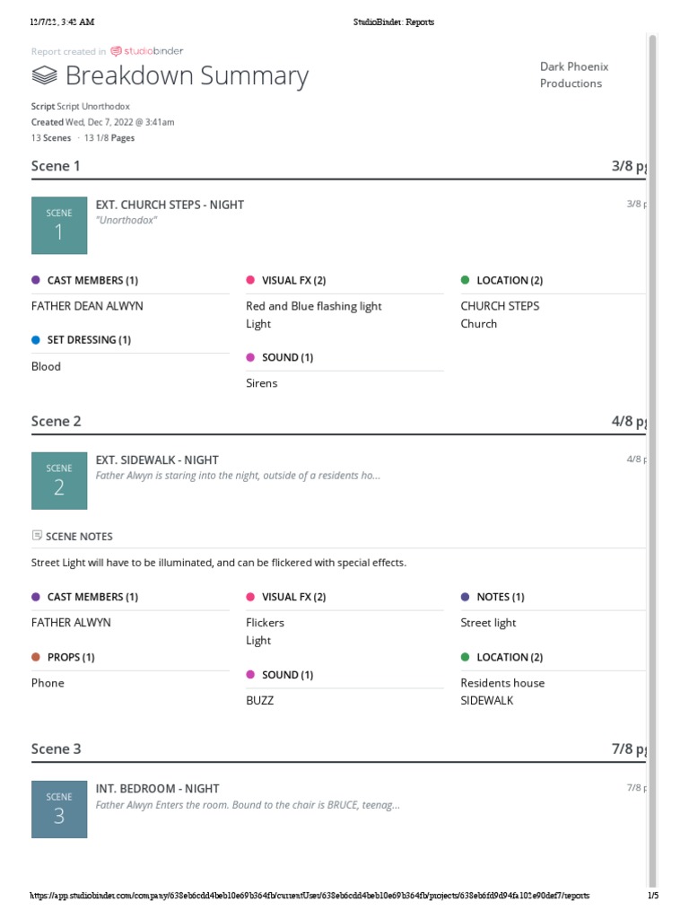 Studiobinder Reports-Breakdown Sheet | PDF