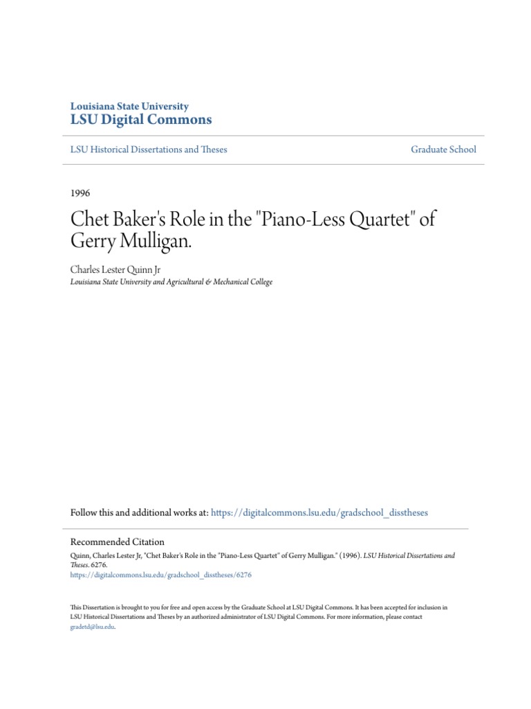 Chet Bakers Role in The Piano-Less Quartet of Gerry Mulligan. | PDF | Jazz