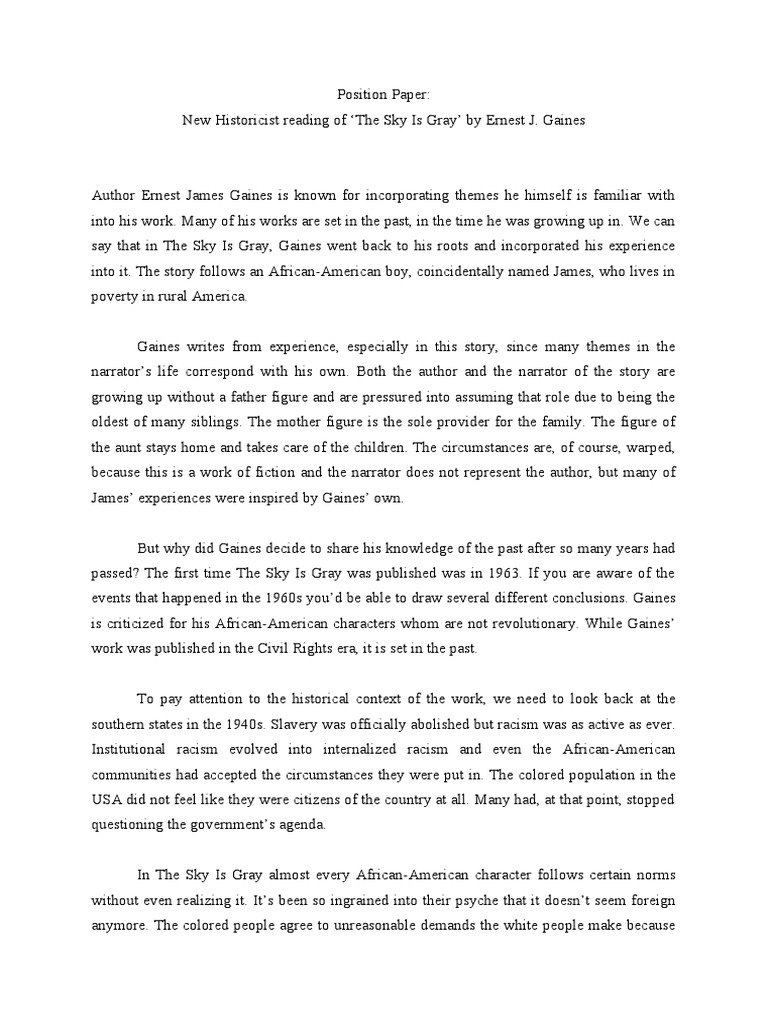 New Historicist reading of ‘The Sky Is Gray’ by Ernest J. Gaines | PDF ...
