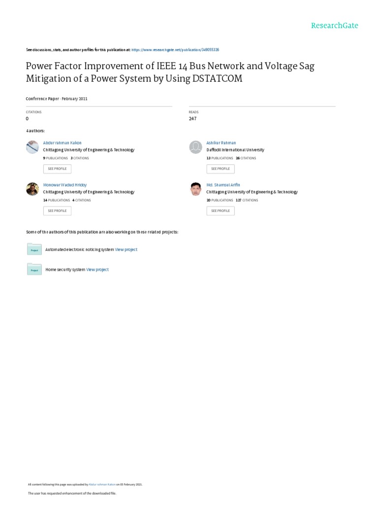 Power Factor Improvement of IEEE 14 Bus Network and Voltage Sag ...