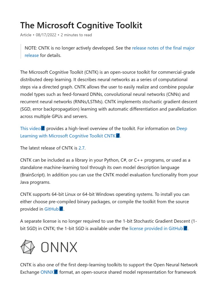 The Microsoft Cognitive Toolkit - Cognitive Toolk | PDF