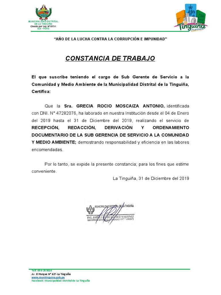Formato Constancia De Trabajo
