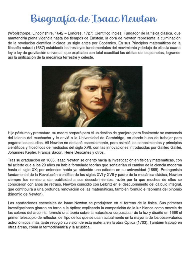 Biografía de Isaac Newton | PDF