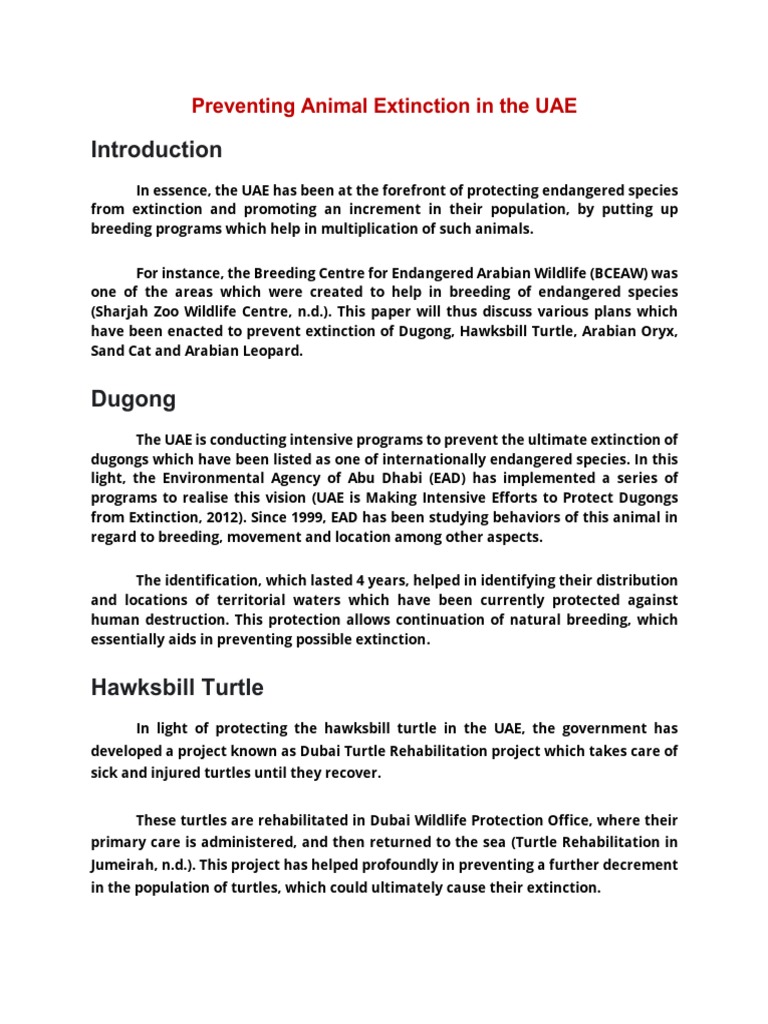 Preventing Animal Extinction in The UAE | PDF | United Arab Emirates ...