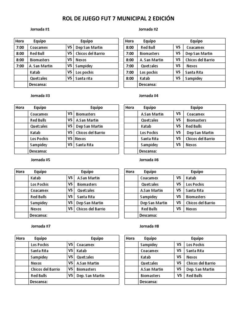 Rol De Juego Fut 7 Municipal Pdf