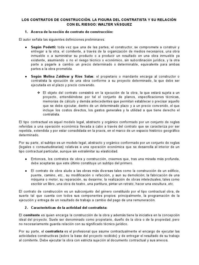 Contratos de Construcción. La Figura Del Contratista y Su Relación Con El Riesgo | PDF ...