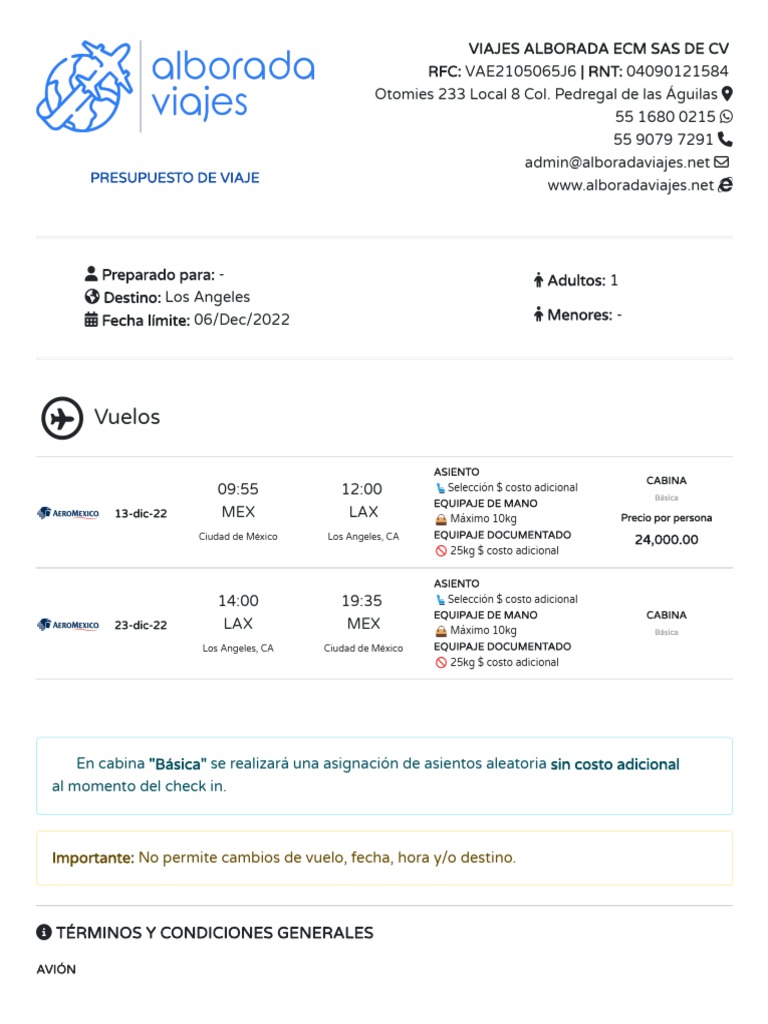 Cotizacion Vuelos Ciudad de México - Los Angeles - Ciudad de México AM | PDF | Aeropuerto ...