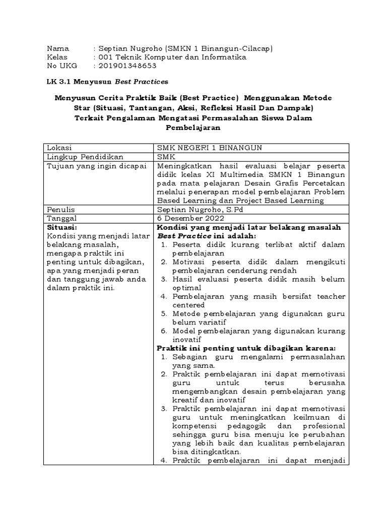 LK 3.1 Menyusun Best Practices-PPG DALJAB UPI 2022 K2 | PDF
