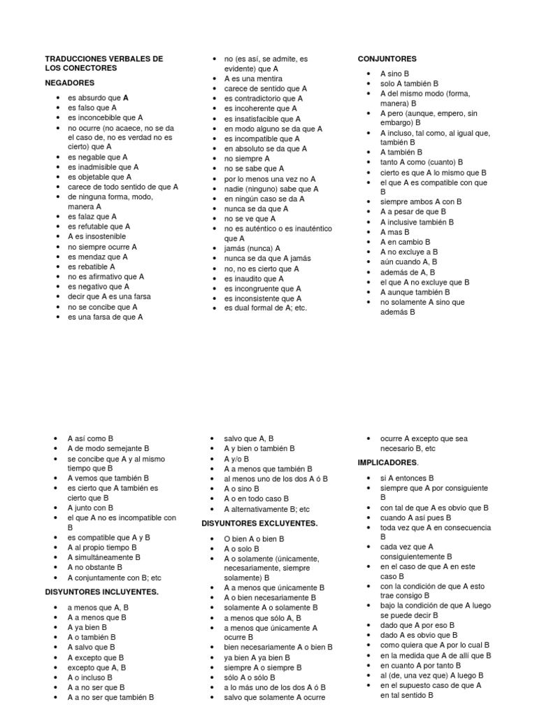 Traducciones Verbales de Los Conectores | PDF | Lógica | Teorías ...