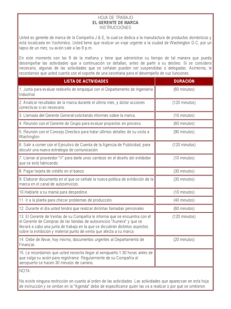 Hoja de Trabajo El Gerente de Marca | PDF | Marca