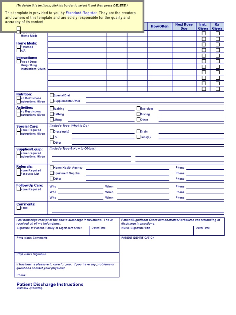 Patient Discharge Instructions Form | Download Free PDF | Patient ...
