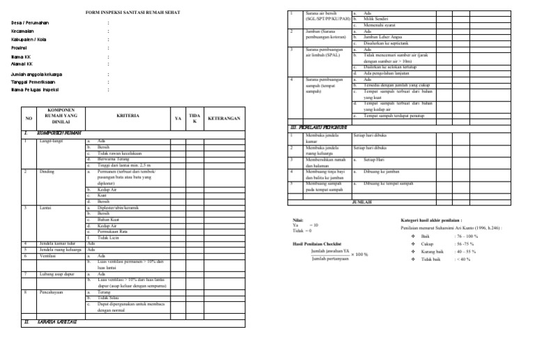 Form Inspeksi Sanitasi Rumah Sehat | PDF