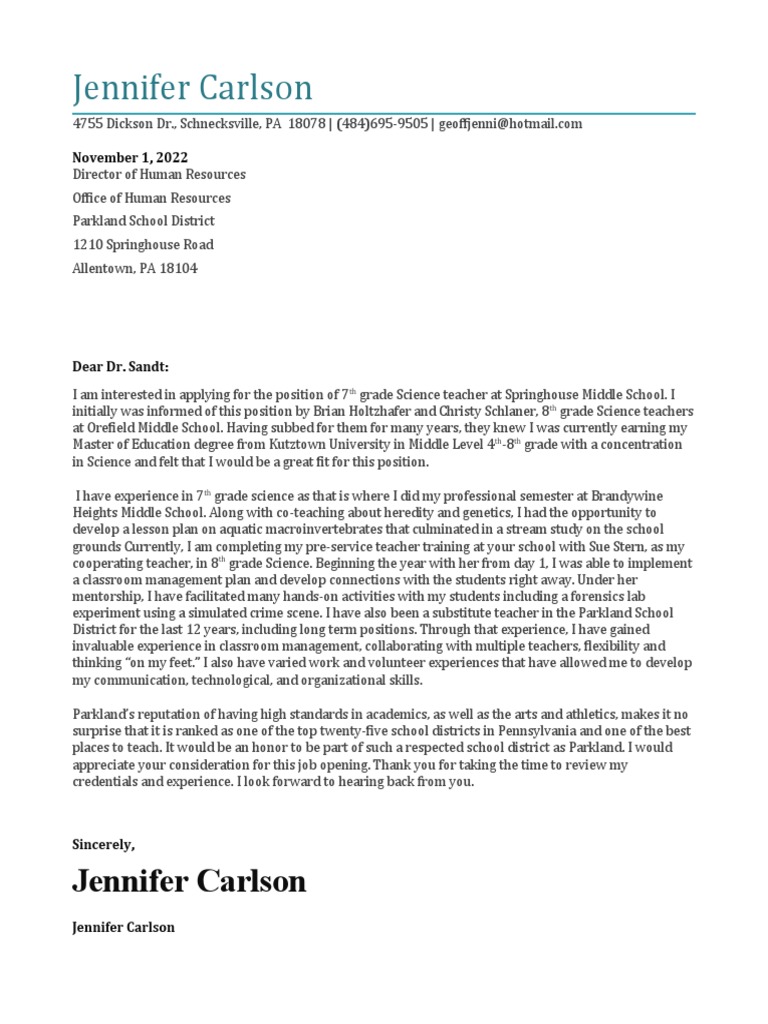 Cover Letter For Student Teaching | PDF
