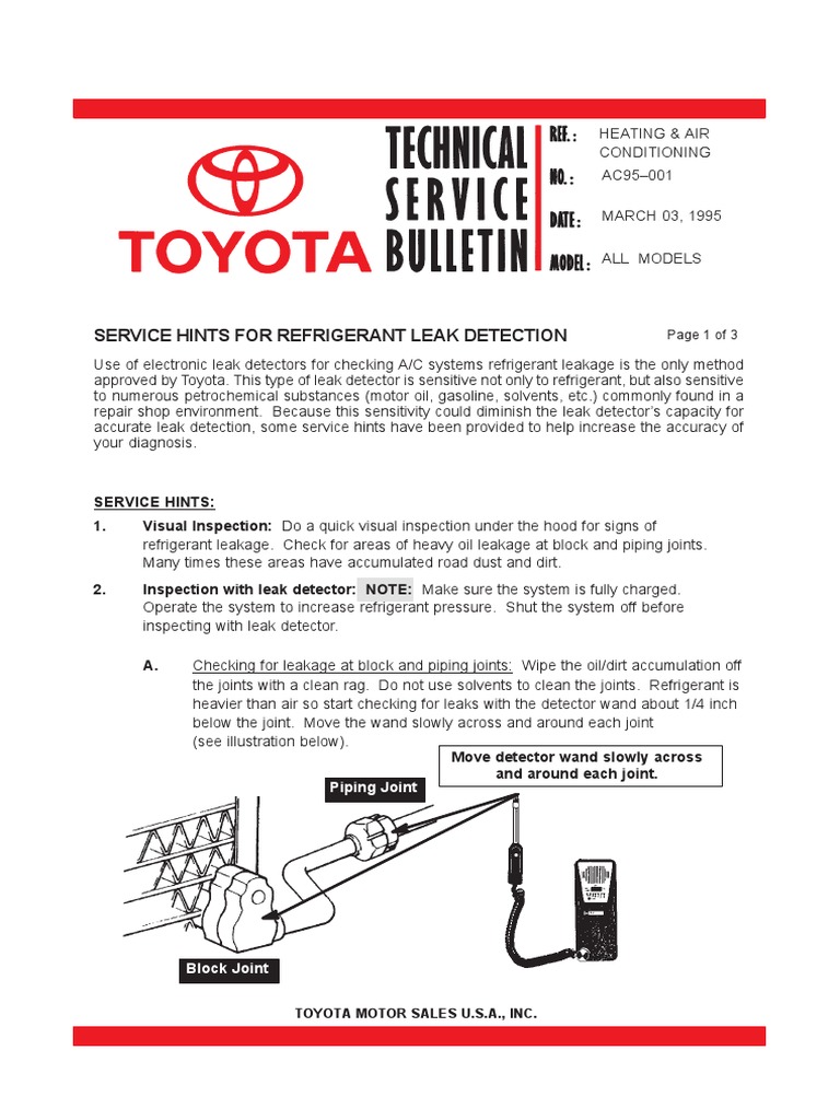Camry TSB AC T-AC001-95 | PDF | Leak | Valve