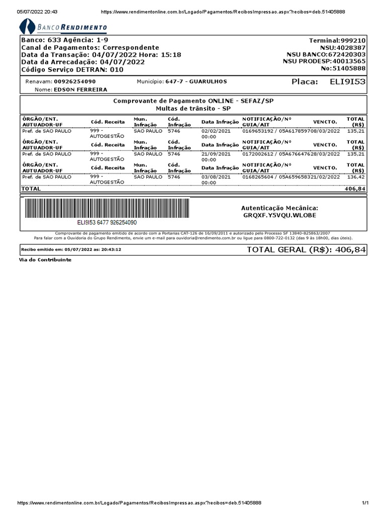 Multa Paga Detran | PDF
