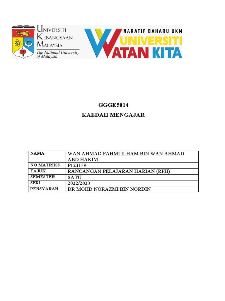 Wan Ahmad Fahmi Ilham (Set 19) RPH (Kaedah Mengajar) Tugasan 2 | PDF