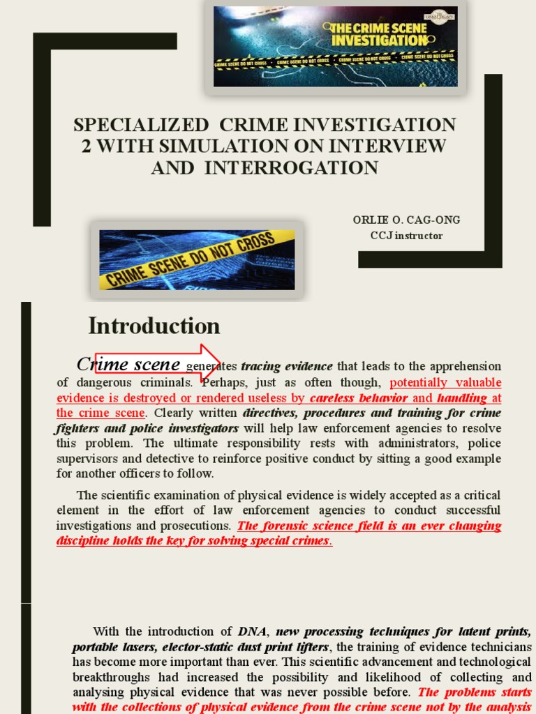 Specialized Crime Investigation Overview | PDF | Crime Scene | Forensic ...