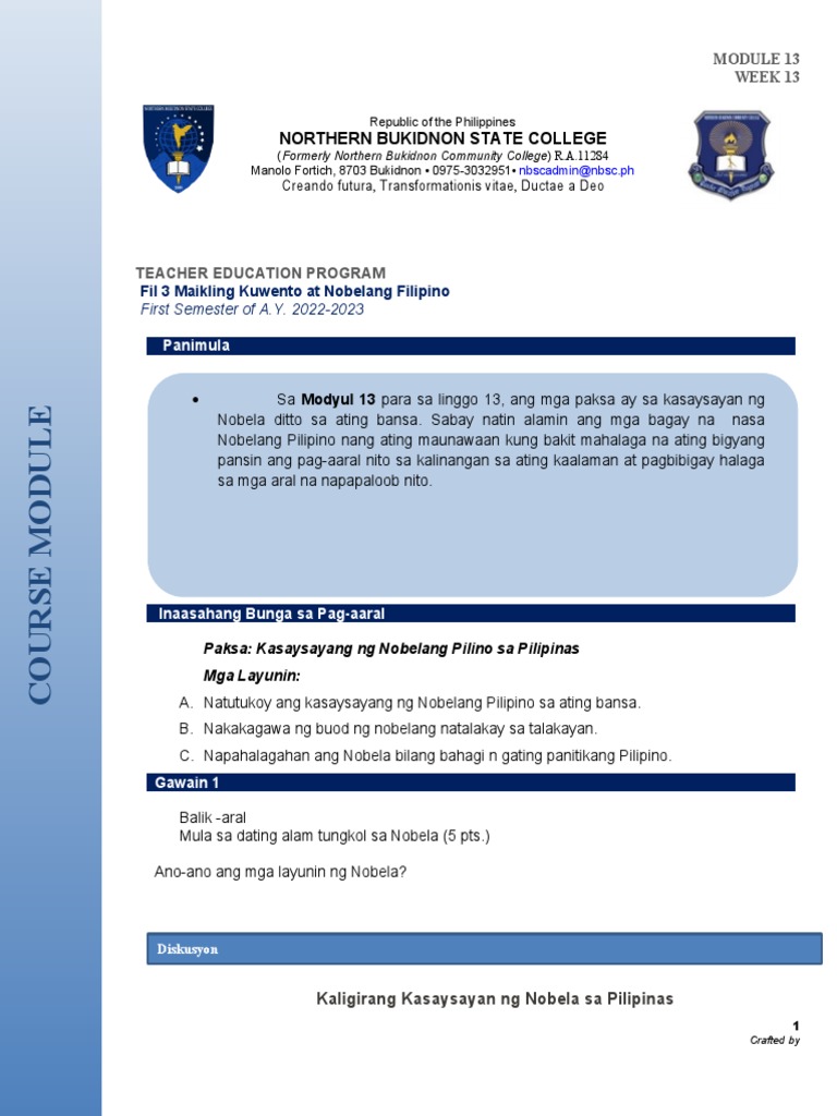 Course Module 13 Maikling Kuwento | PDF
