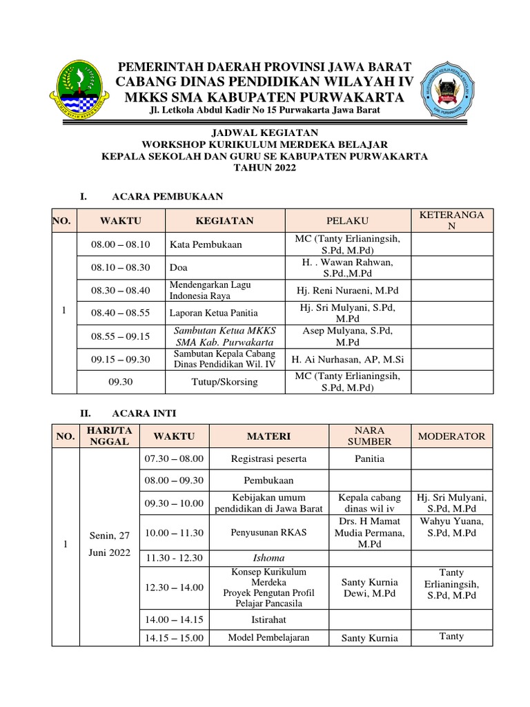 Jadwal Workshop Kurikulum Merdeka | PDF