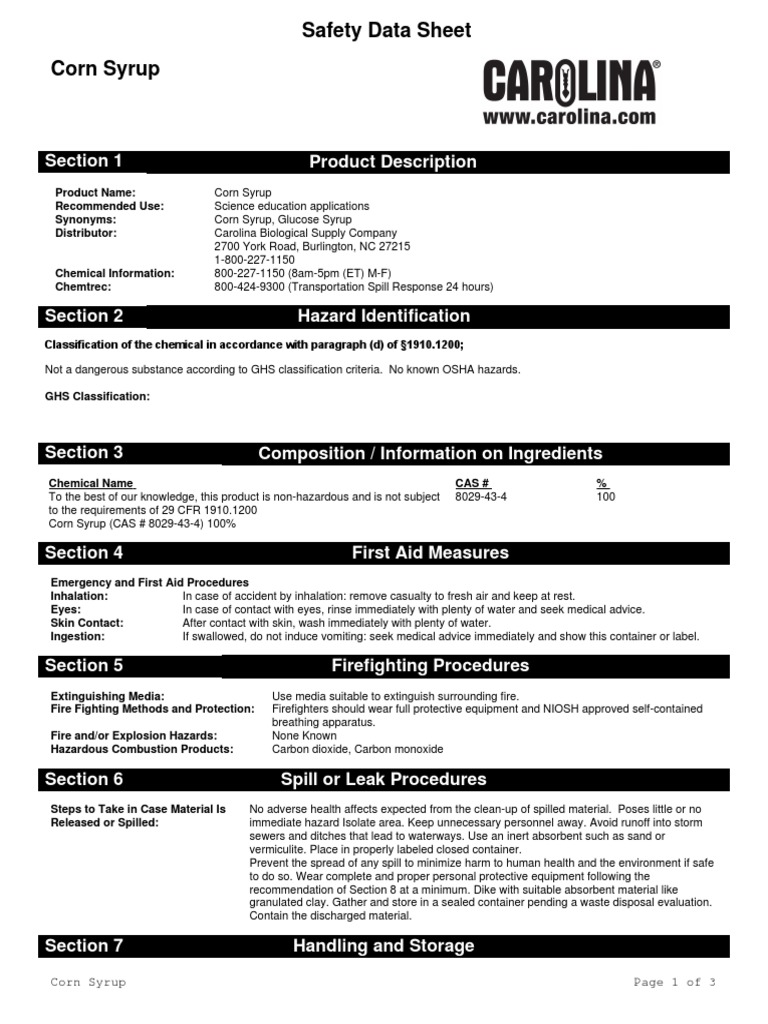 Corn Syrup | PDF | Personal Protective Equipment | Safety