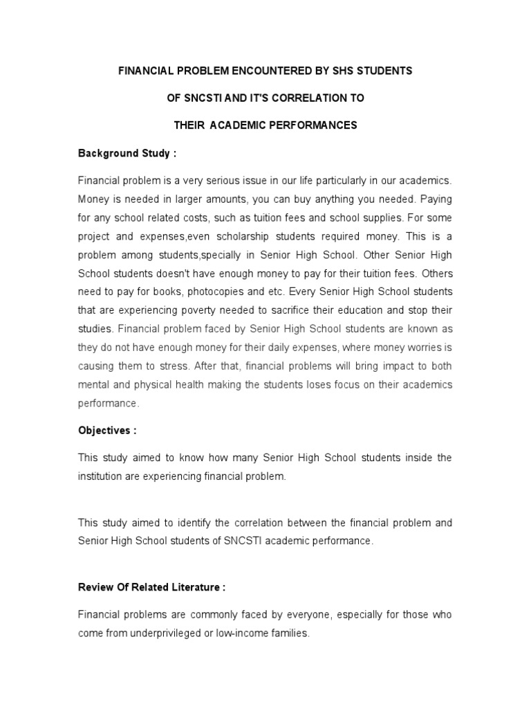Financial Problem Encountered by SHS Students of S | PDF | Cost Of ...