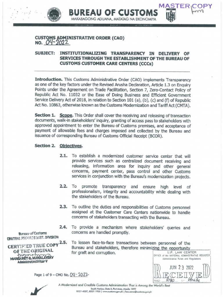 CAO 04 2022 Intitutionalizing Transparency in Delivery of Services Through CCCs | PDF