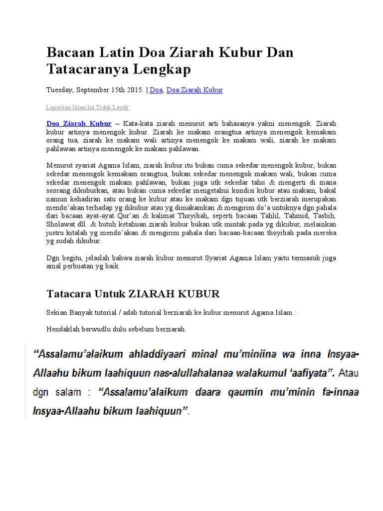 Bacaan Latin Doa Ziarah Kubur Dan Tatacaranya Lengkap | PDF