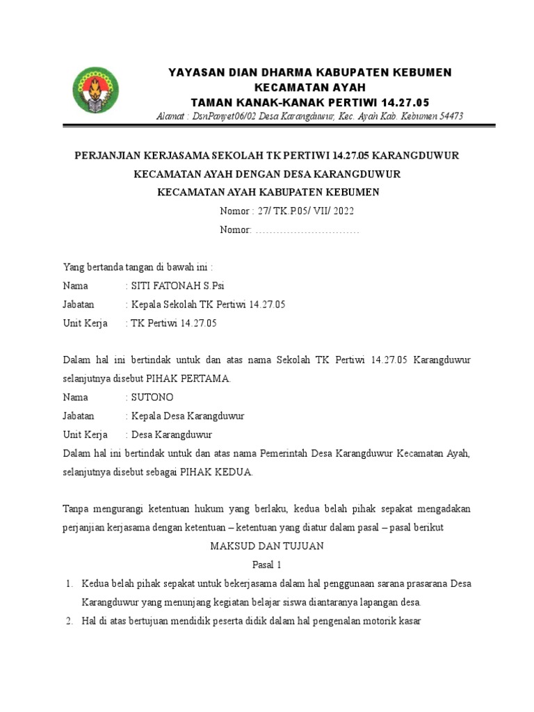 MOU TK Dengan Desa | PDF