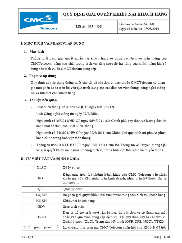 Quy Trinh Giai Quyet Khieu Nai | PDF