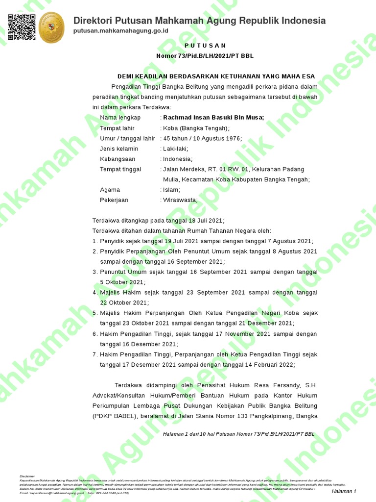 Putusan 73 Pid.b LH 2021 PT BBL 20221201114000 | PDF