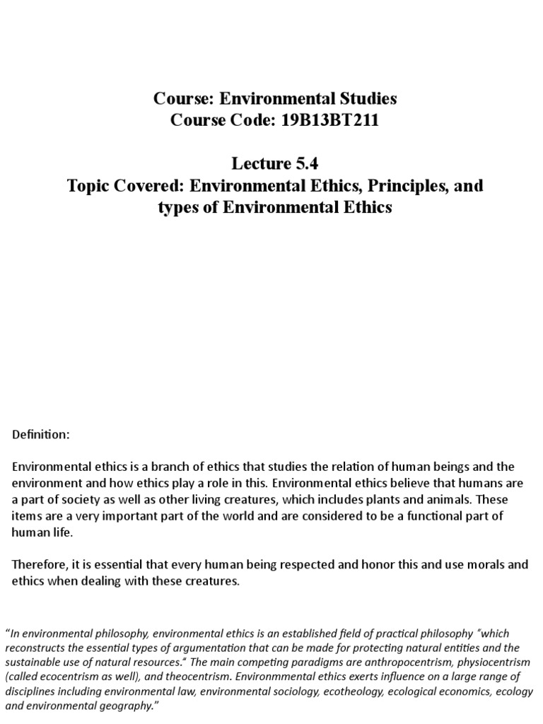 Environmental Ethics Overview | PDF | Environmental Ethics ...