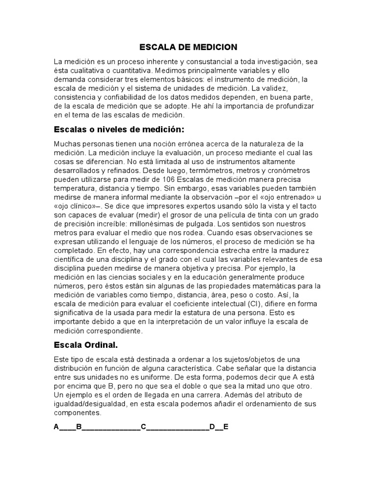 Medidas de Escalas | Descargar gratis PDF | Medición | Nivel de medida