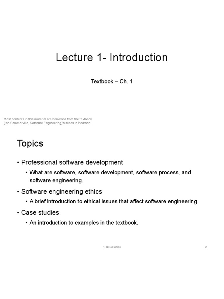 1 - Introduction To Software Engineering | PDF | Software | Software Engineering