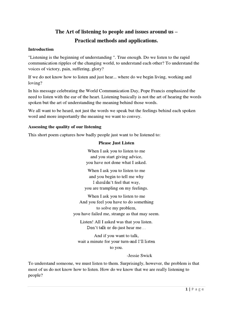 The Art of Listening To People and Issues Around Us - Article | PDF ...
