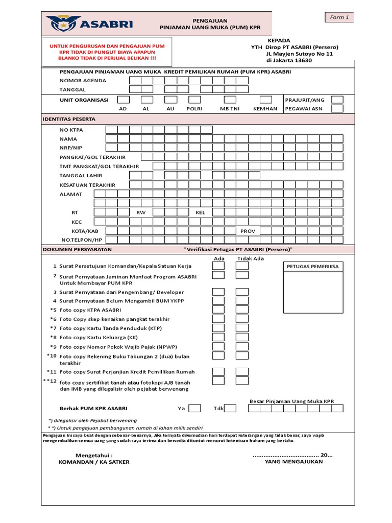 FORM PUM KPR - XLSX - Form Pum | PDF