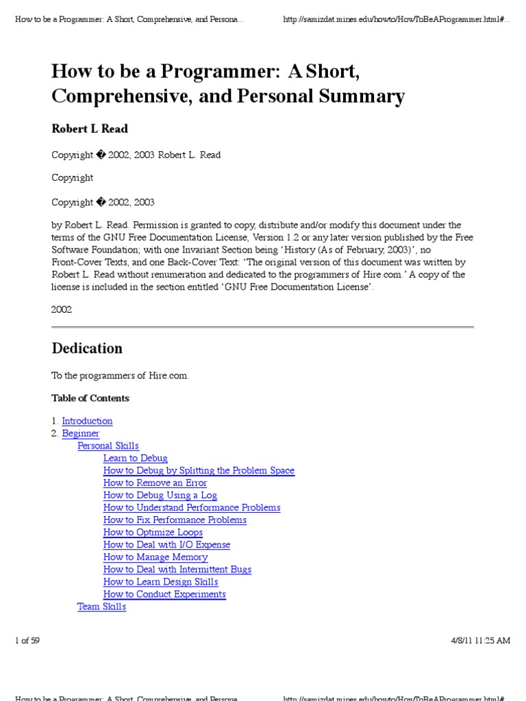 How To Be A Programmer: A Short, Comprehensive, and Personal Summary ...
