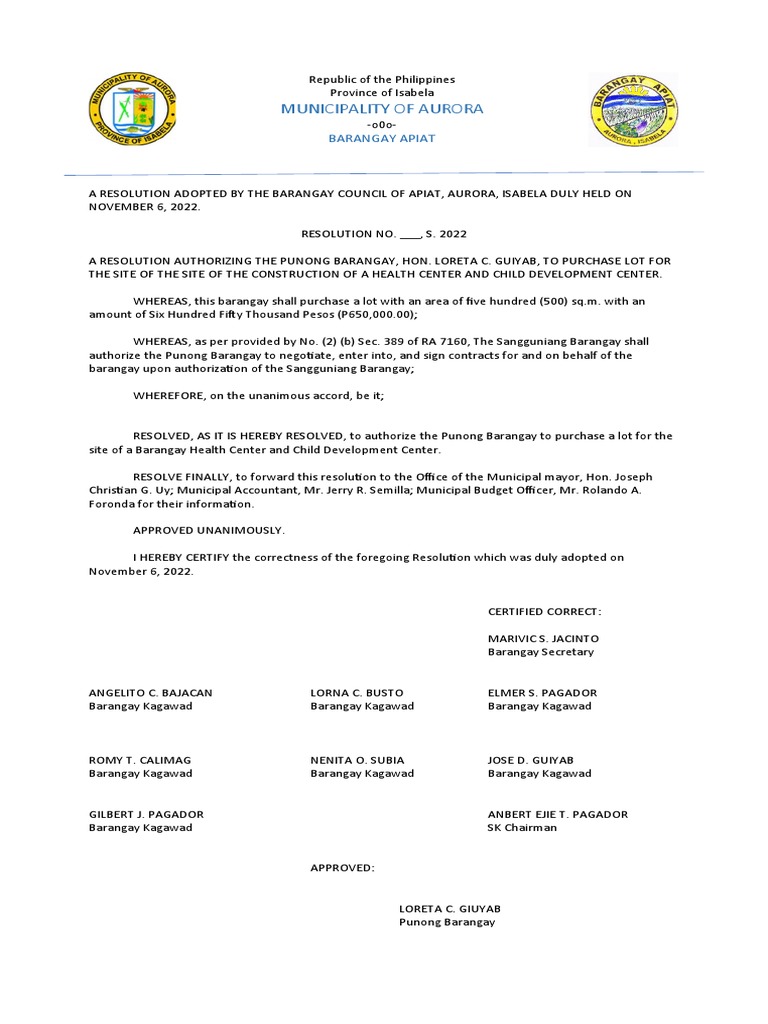 Resolution for Lot Purchase for Health Center | PDF