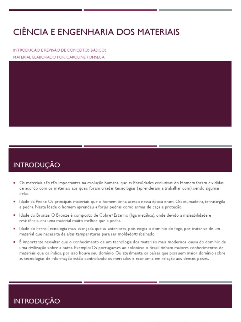 Ciência E Engenharia Dos Materiais Introdução E Revisão Pdf