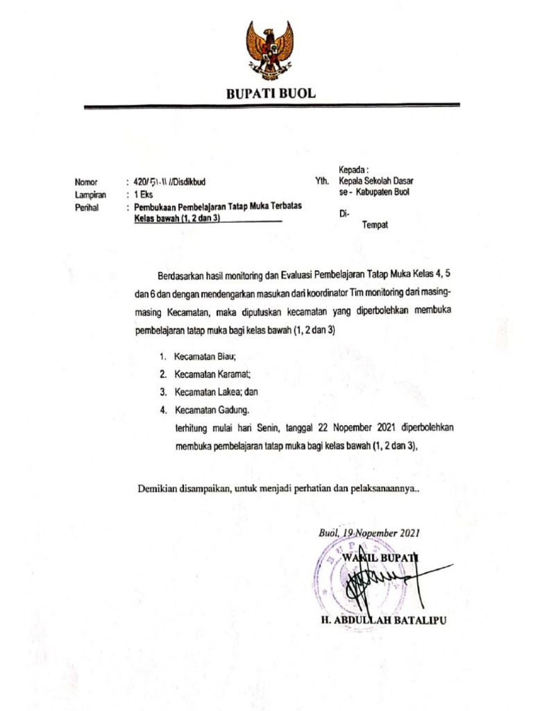 Surat Edaran Bupati Buol 19-11-2021 | PDF