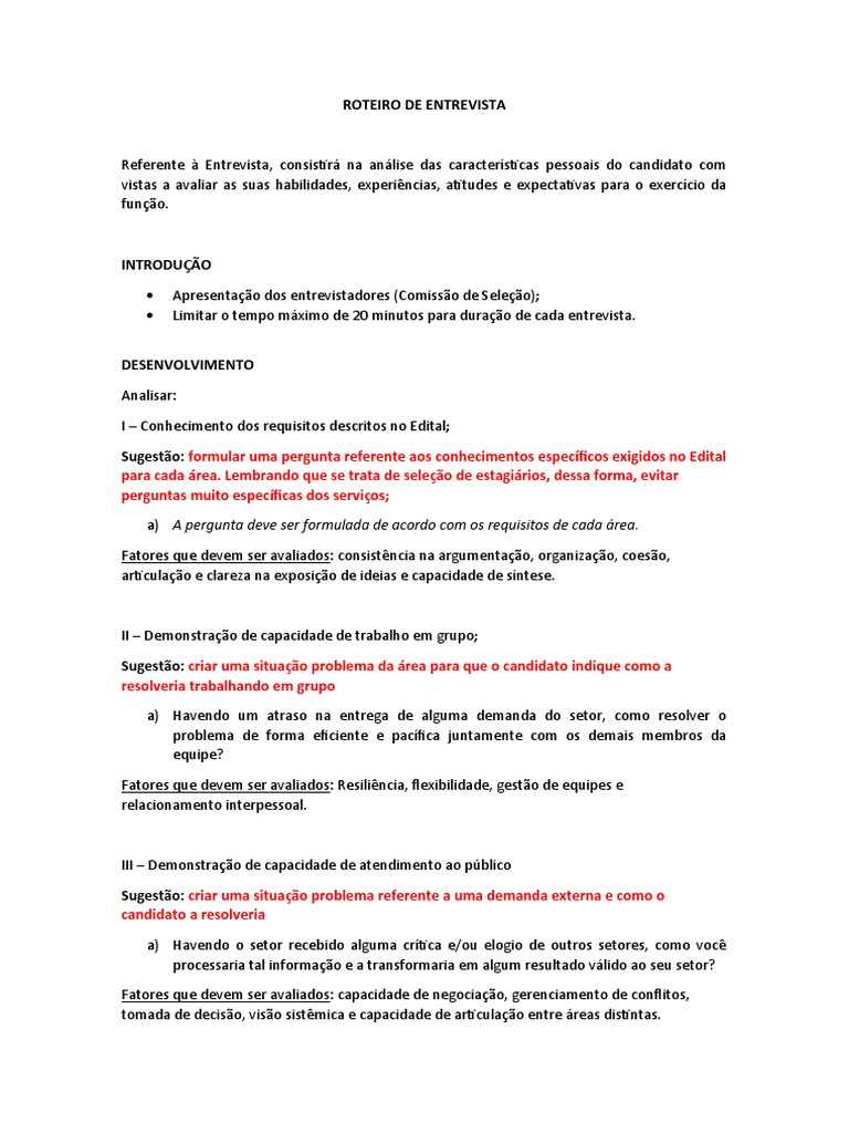 Roteiro de Entrevista | PDF | Entrevista
