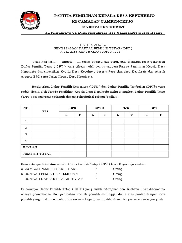 5 Berita Acara Penetapan DPT 2 | PDF