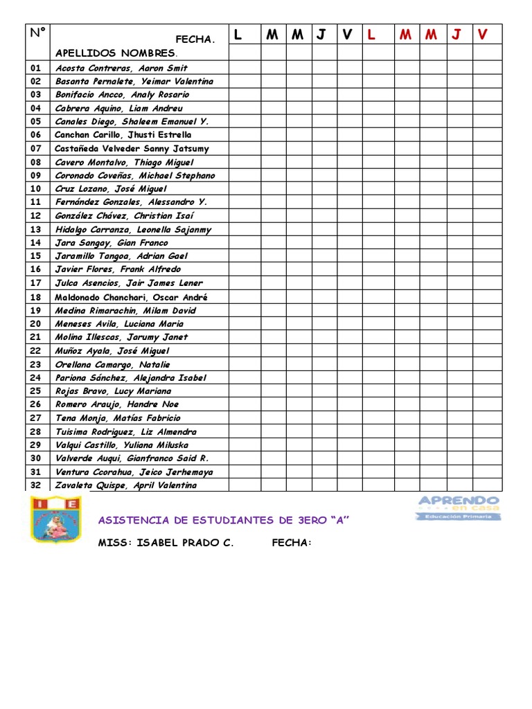 Asistencia 3ero | PDF